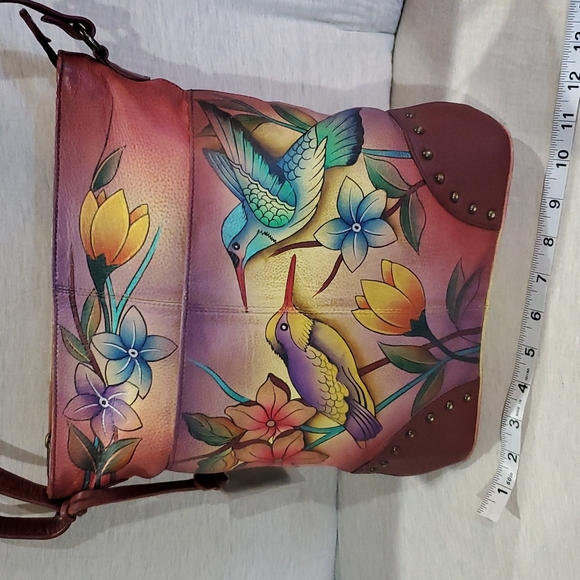 Anuschka | Bags | Anuschka Hummingbird Crossbody Bucket Bag Handpainted ...